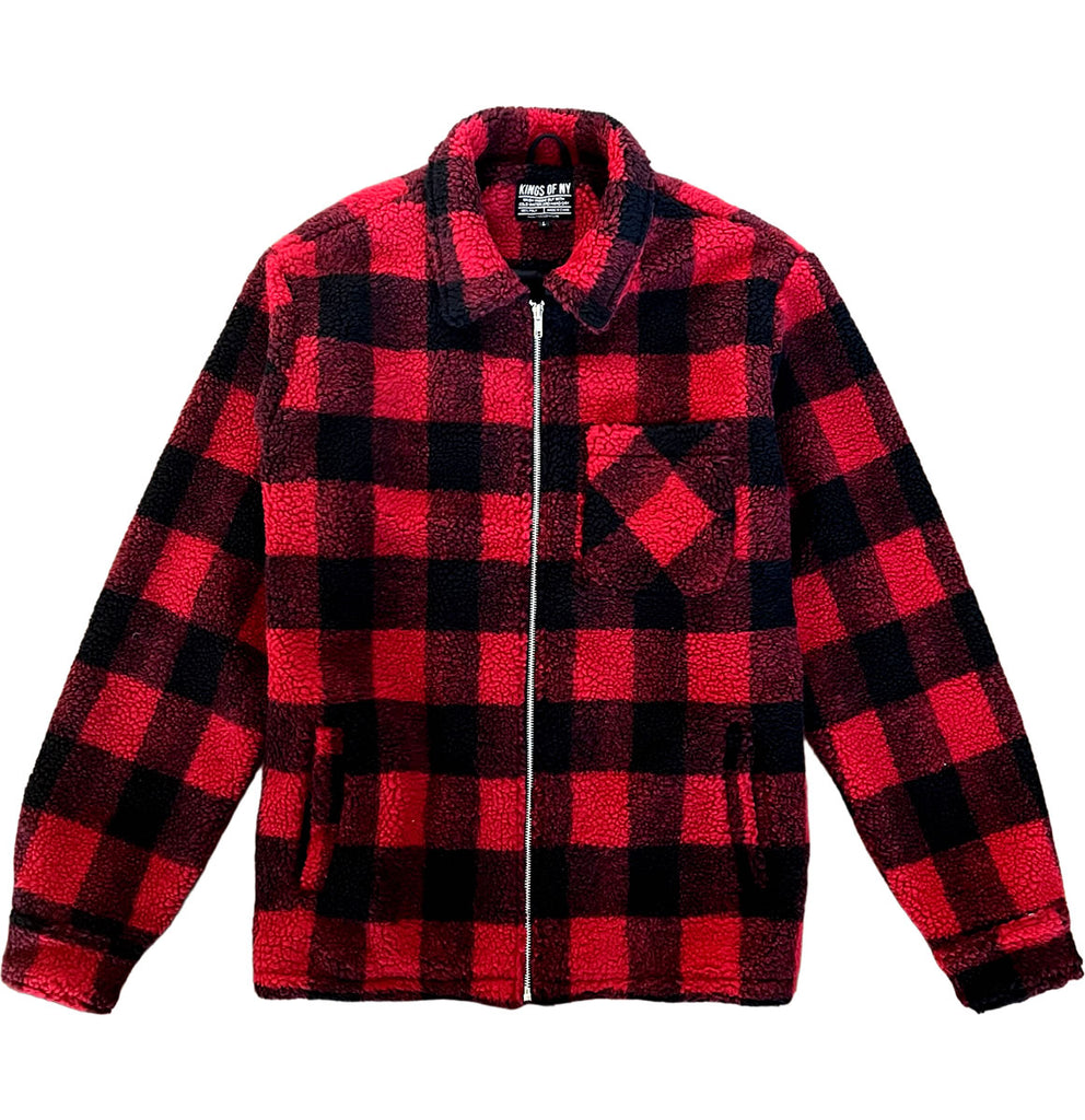 Red And Back Buffalo Plaid Mens Sherpa Jacket – KINGS OF NY