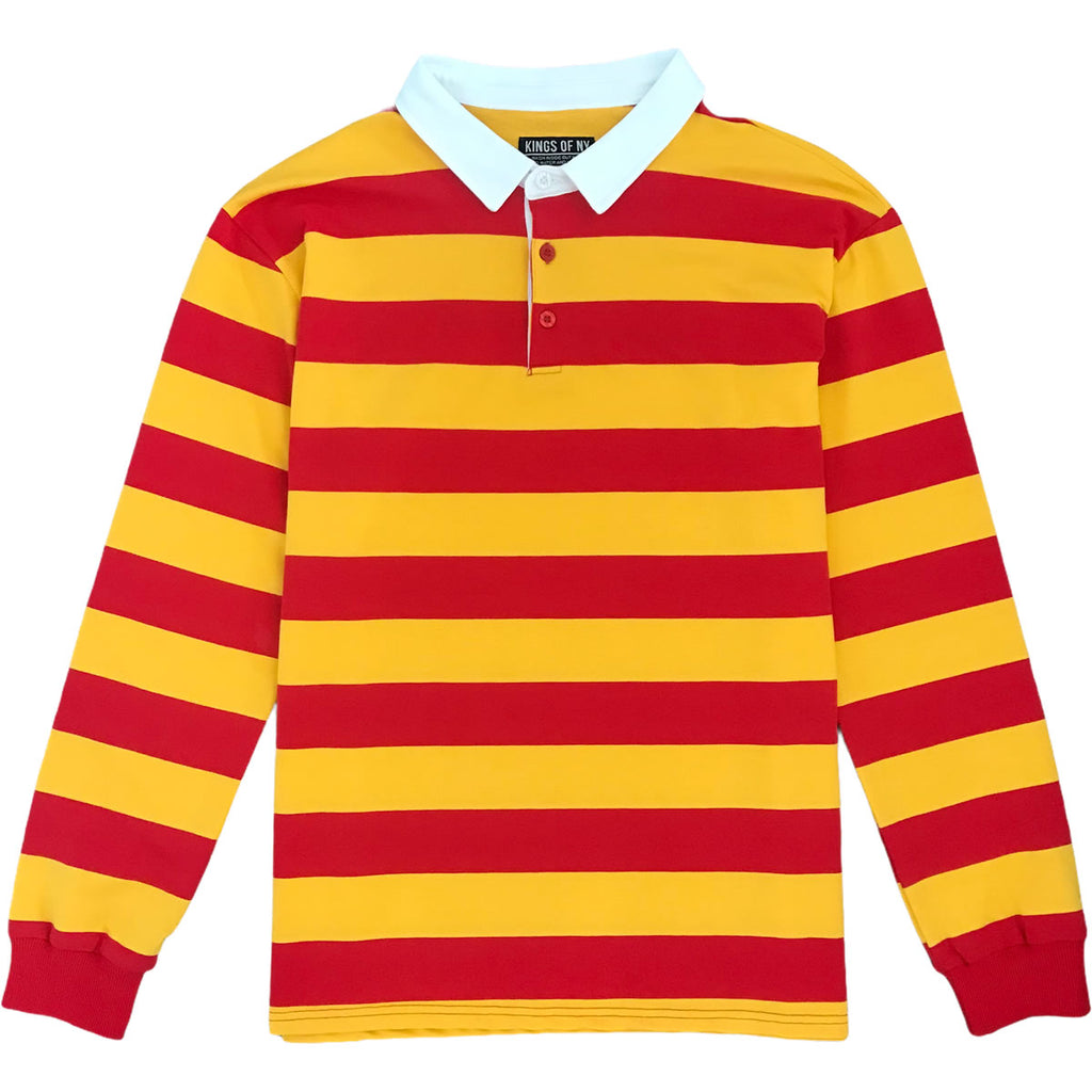Red And Yellow Striped Mens Long Sleeve Rugby Shirt – KINGS OF NY