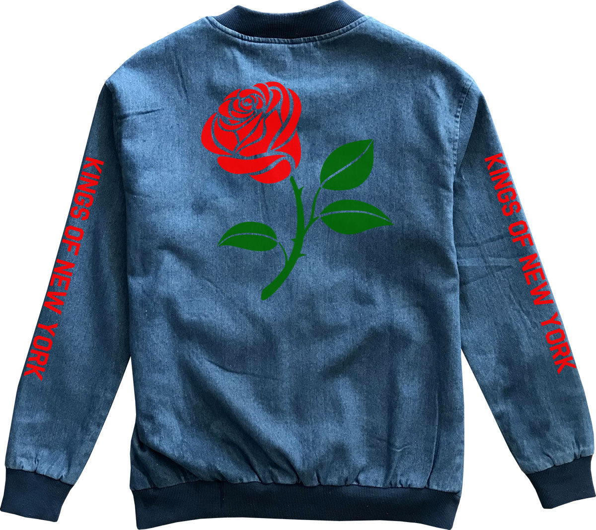Single Red Rose Denim Bomber Jacket – KINGS OF NY