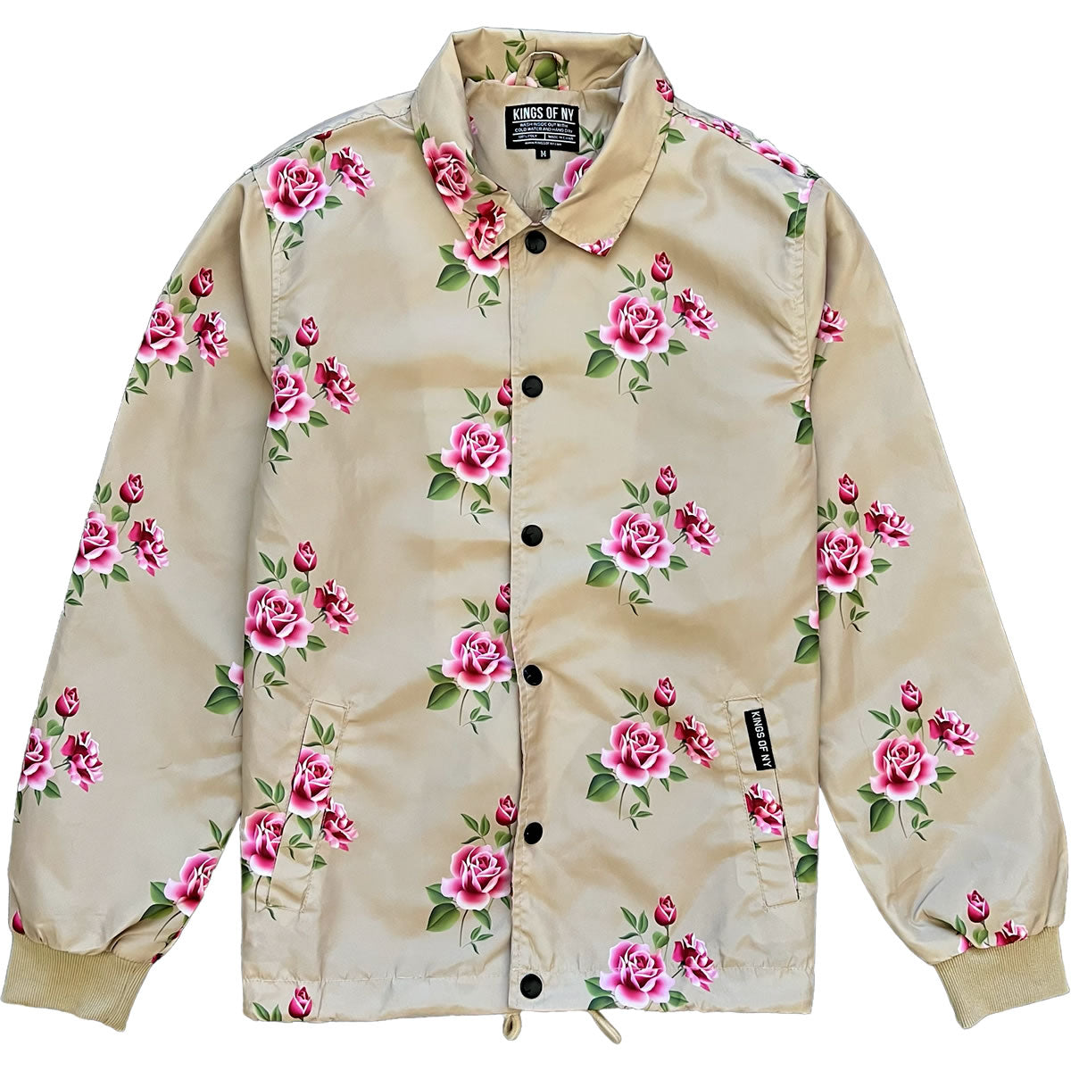 Tan Pink Rose Floral Print Mens Coaches Jacket – KINGS OF NY
