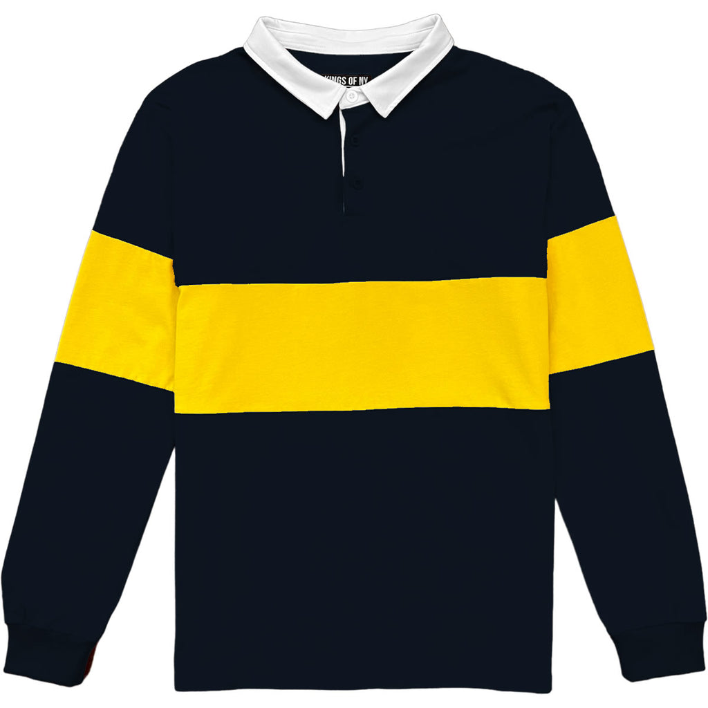 Traditional Navy Blue And Yellow Striped Mens Long Sleeve Rugby Shirt ...